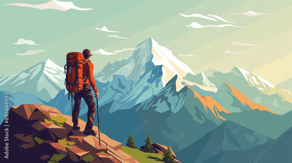 vector character portraying an intrepid explorer, standing at the edge ...