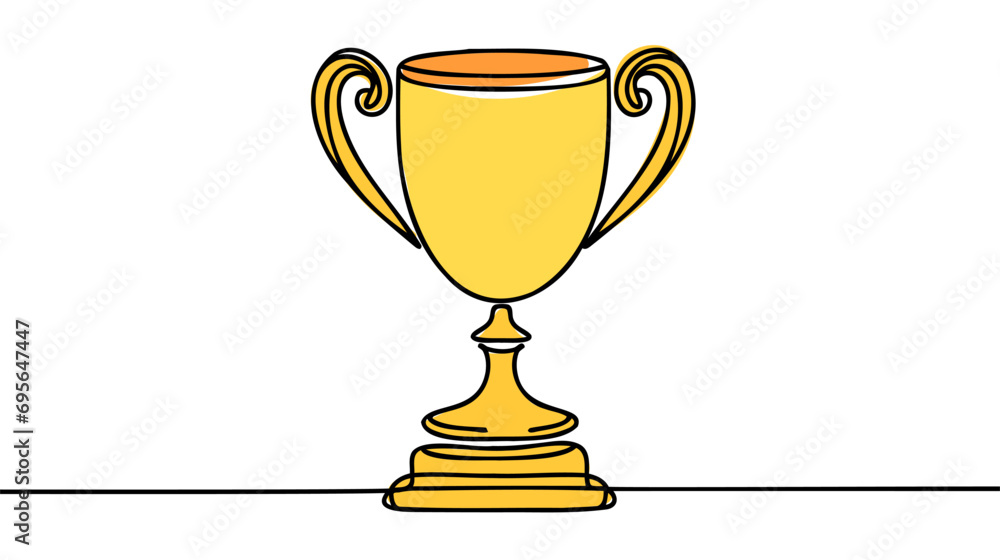 Continuous one line drawing of golden trophy cup competition. Gold ...