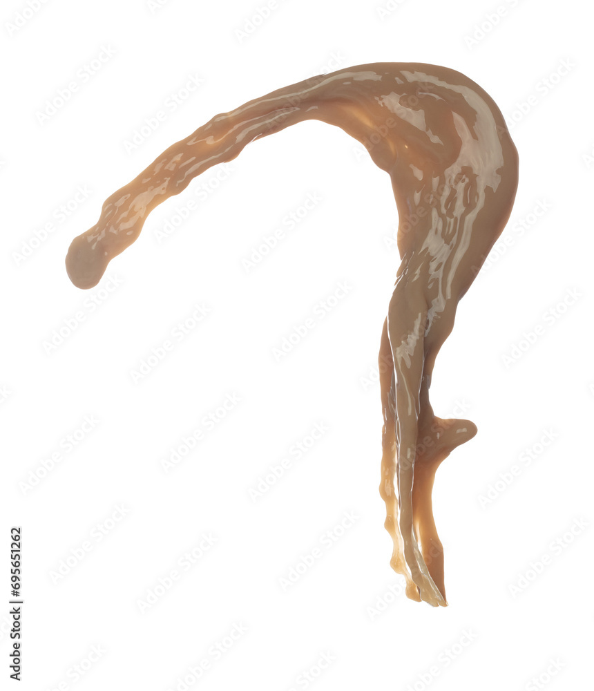 Milk Tea fall pouring down in Shape form line. Milk Ice coffee splash ...