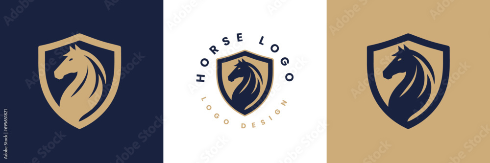 Horse shield vector logo template, Horse head logo and shield icon inspiration, Horse Head on ...