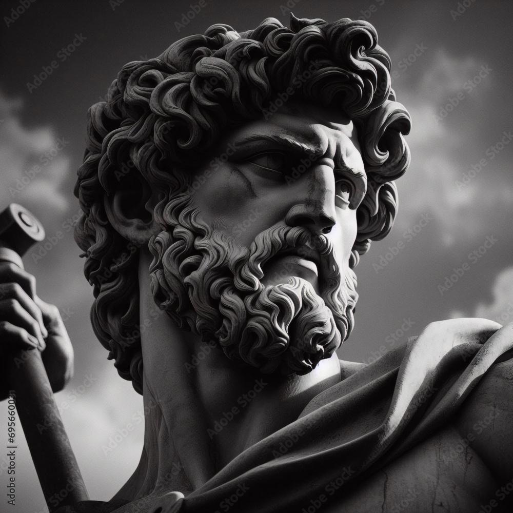 Image of a white marble statue bust of a roman soldier or the demigod ...