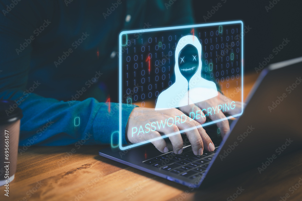 Cyber security digital crime by an anonymous hacker concept. User use a ...