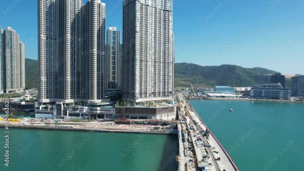 Hong Kong Cross Bay Link sea traffic viaduct bridge under construction ...