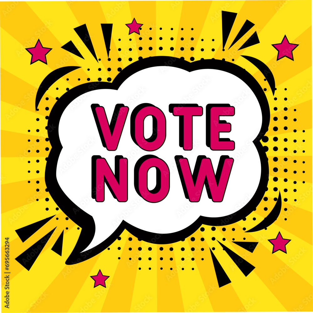 Vote now. Comic book explosion with text Vote now. United States of ...