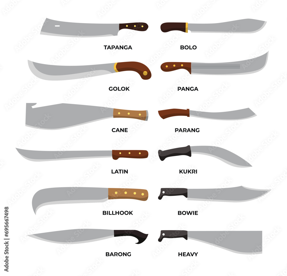 Set of different types of machete knife collection, Military hunting ...