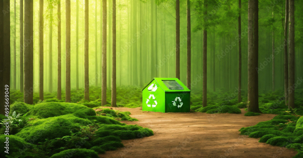 recycling waste concept. recycling sig green grass in the forest. Idea ...