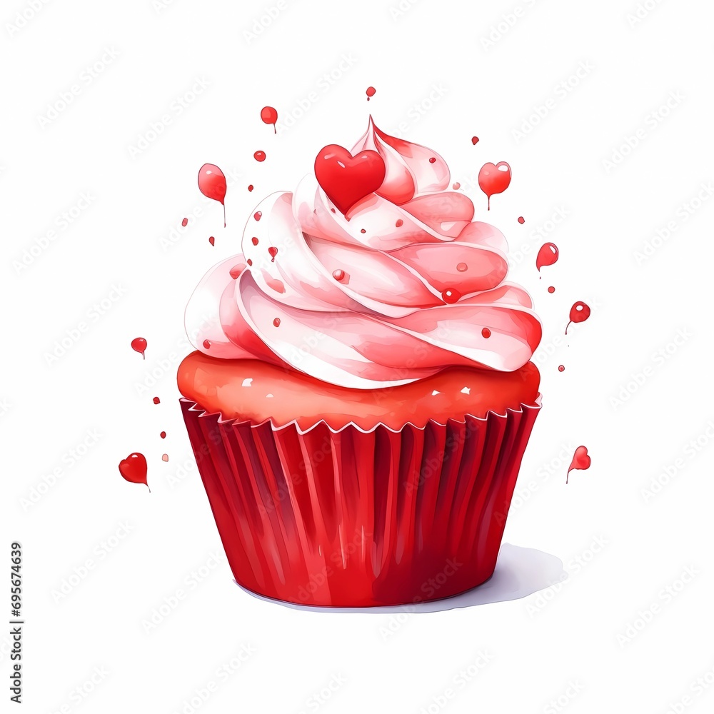 Watercolor Style Sweet Cupcake Dessert Minimalist Valentines Day