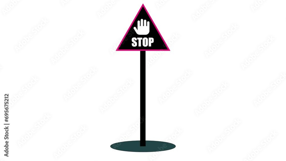Stop sign with hand symbol on a triangular board against icon animated ...