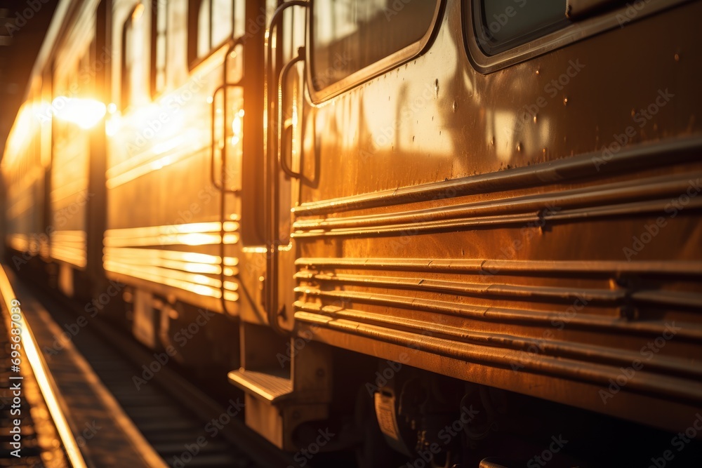 Railway Sunset Serenity: Train Detail Silhouetted Against the Sunset ...