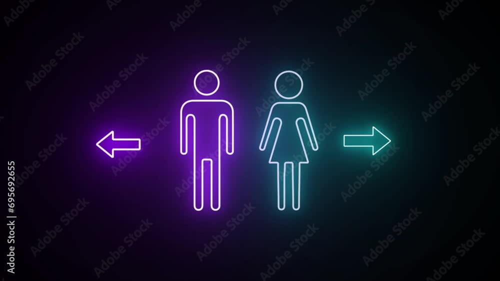 Man and women toilet signs in neon lights animation. Flicker, In - Out ...
