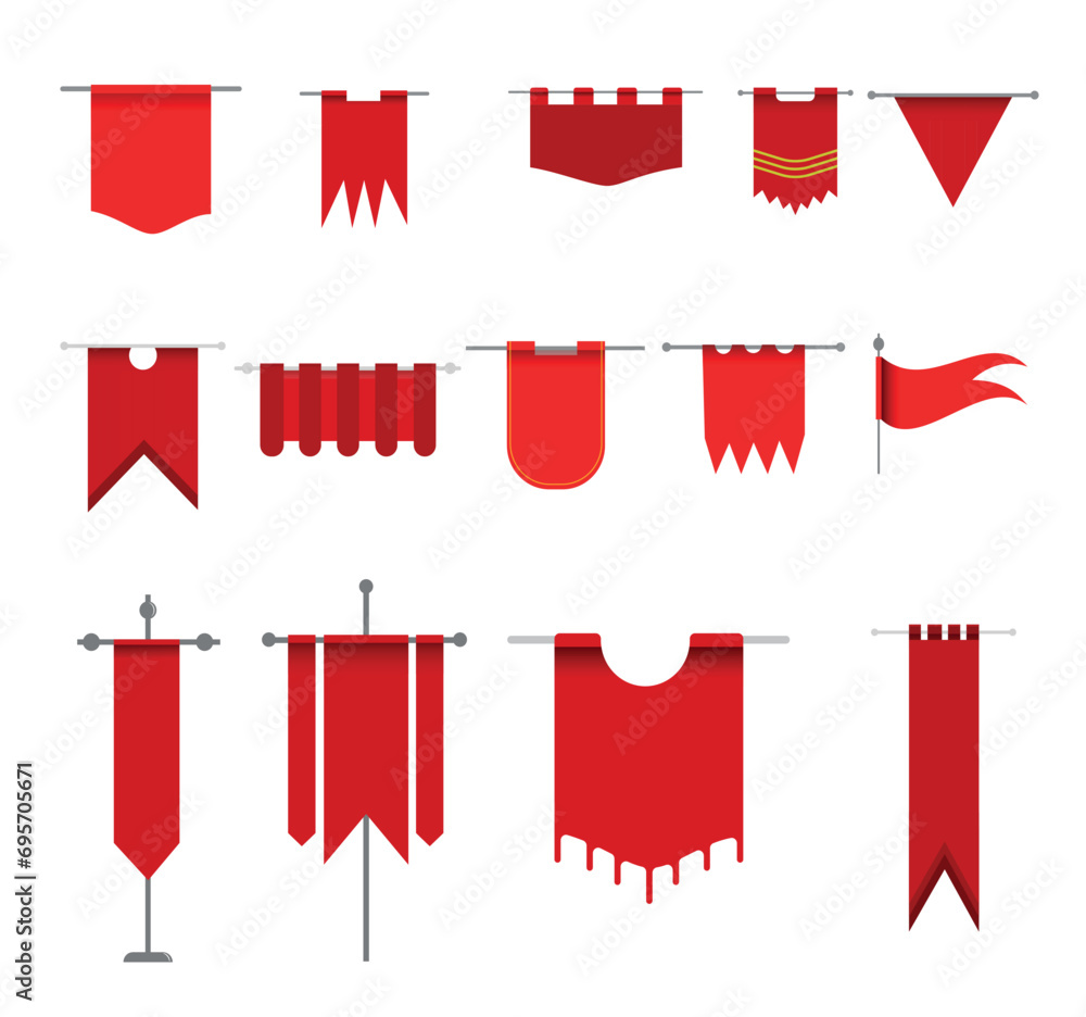 Medieval Banner Vector Illustration Set With Clip Art White Background ...