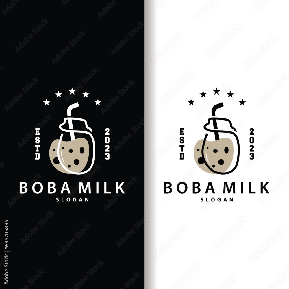 Boba Drink Logo, Milk Tea Cute Boba Pearl Jelly Drink Bubble Vector ...