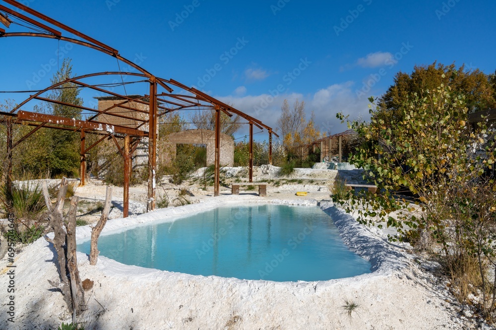 turquoise hot spring pools in white gypsum baths in Bagni San Filippo ...