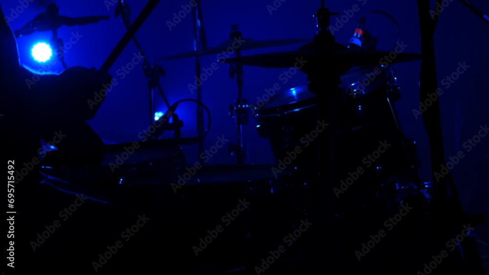 Percussion musical instruments background for design blue light ...