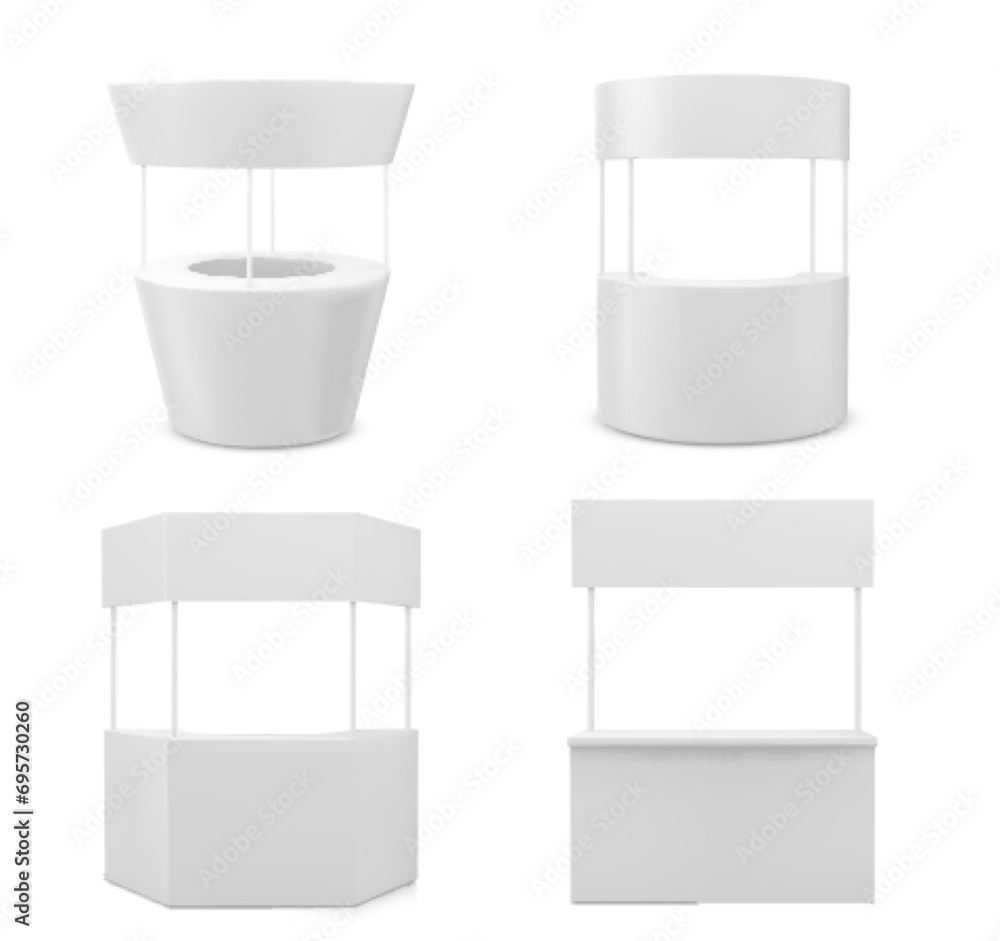 Advertising and promo booth stand. Realistic vector illustration set of ...