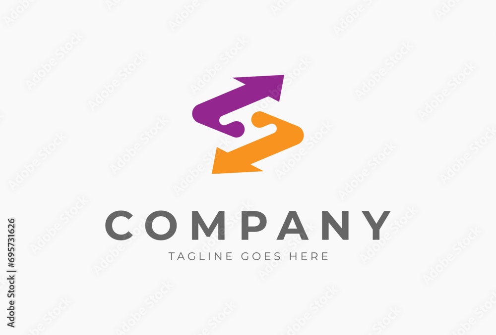 letter S or SH arrow logo design. abstract letter S or SH from two ...
