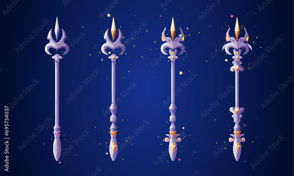 Golden trident staff set isolated on background. Vector cartoon ...