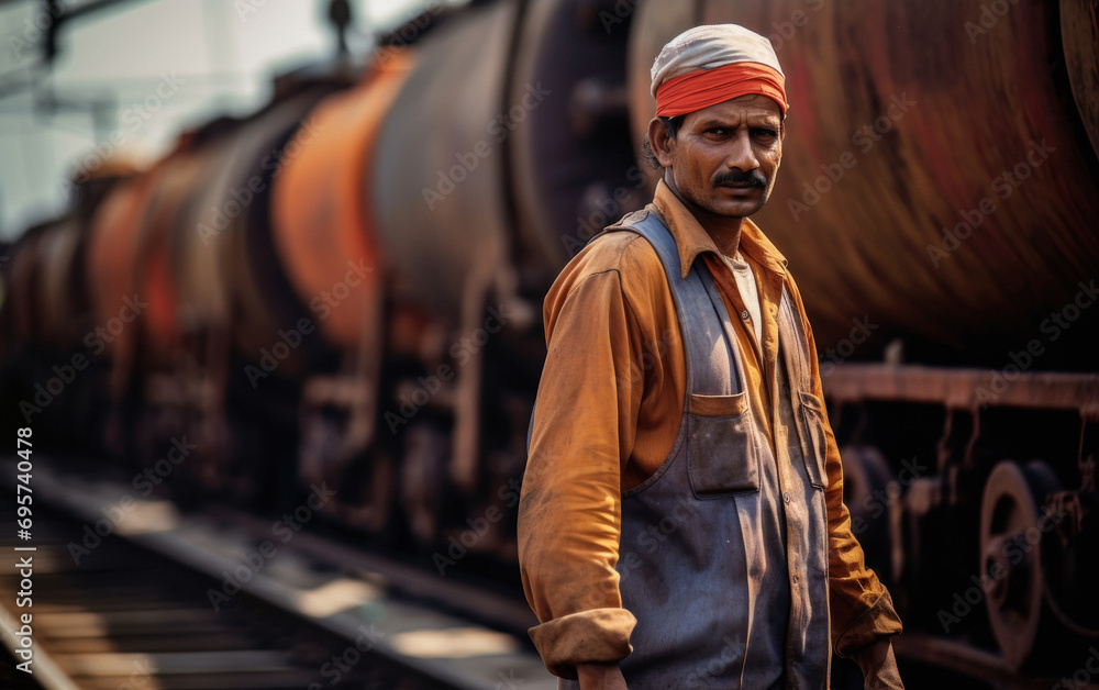 indian worker with freight train oil transport Stock Photo | Adobe Stock