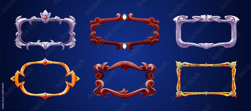Fantasy decoration game ui frame for avatar or menu banner. Golden ...