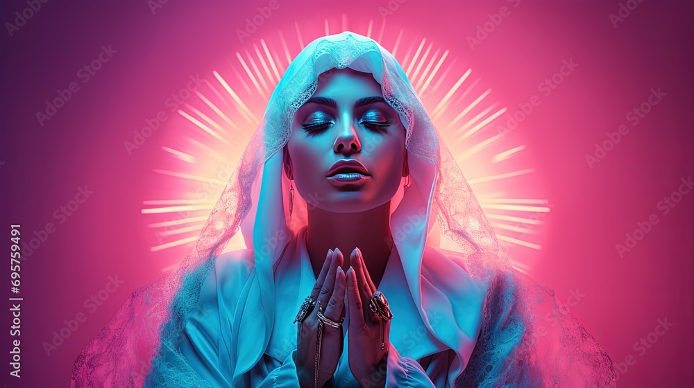 Spiritual Aura: Woman in Prayer with Radiant Halo - Inspiring Religious ...