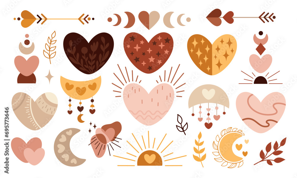 Boho heart clipart. Valentines day clip art. Valentine hearts in ...