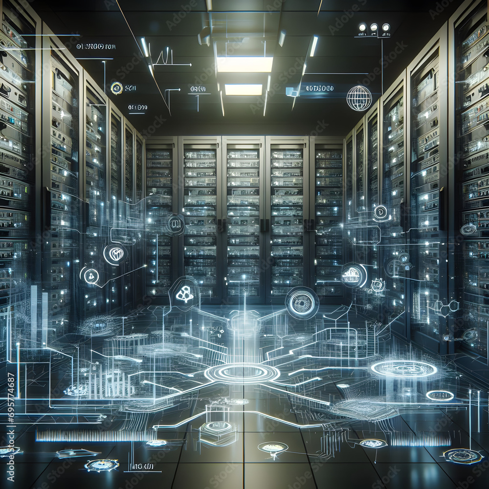 Modern data technology center server rack. The concept of IoT, the ...