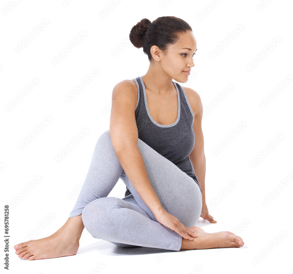 Yoga, stretching and woman in studio for fitness, workout and zen ...