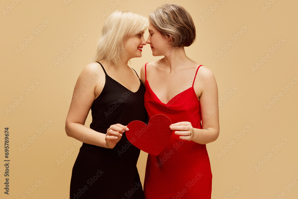 Beautiful Young Happy Women Lesbian Couple Celebrating Romantic