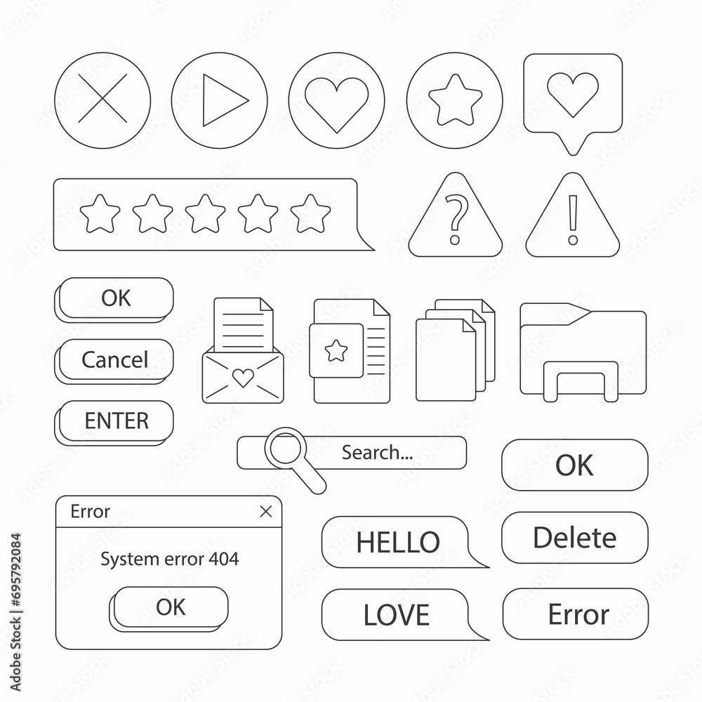90s retro vaporwave old desktop user interface elements. Doodle style ...