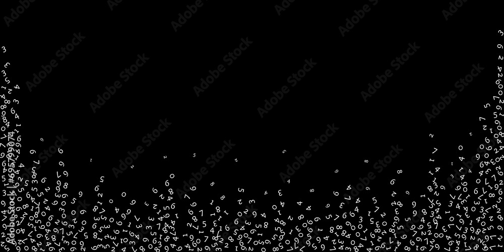 Falling numbers, big data concept. Binary white random flying digits ...