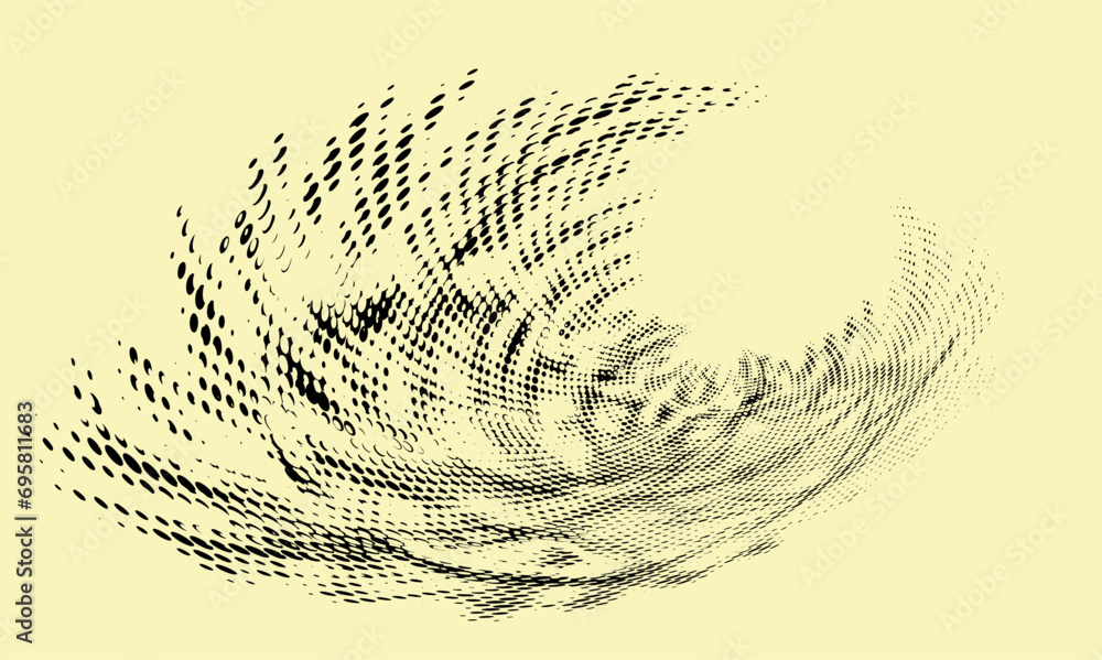 A dotted halftone swirl border or logo with the right side highlighted ...
