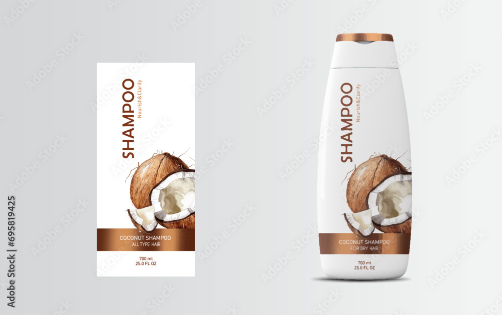 Vetor de Coconut oil shampoo label design, Shampoo bottle template design vector illustration ...