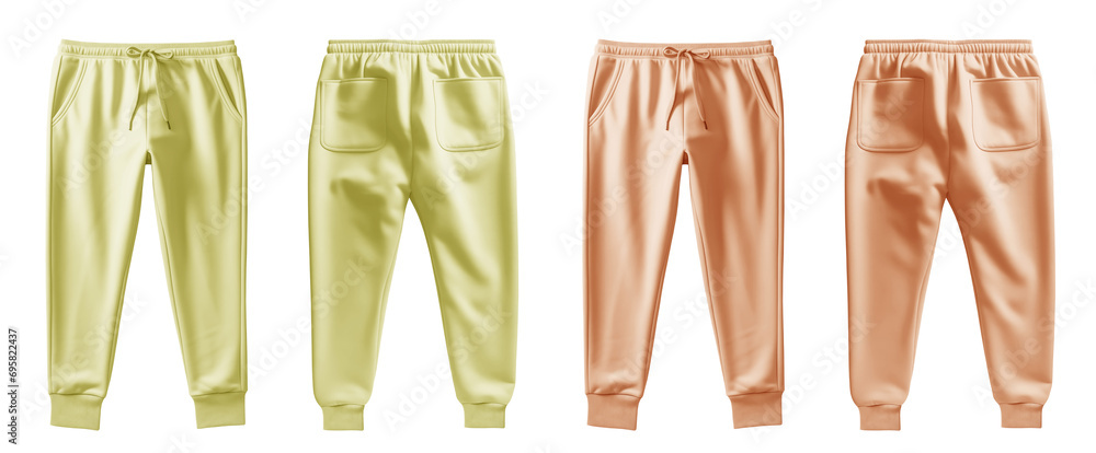 2 Set of pastel light yellow orange, front back view sweatpants jogger ...