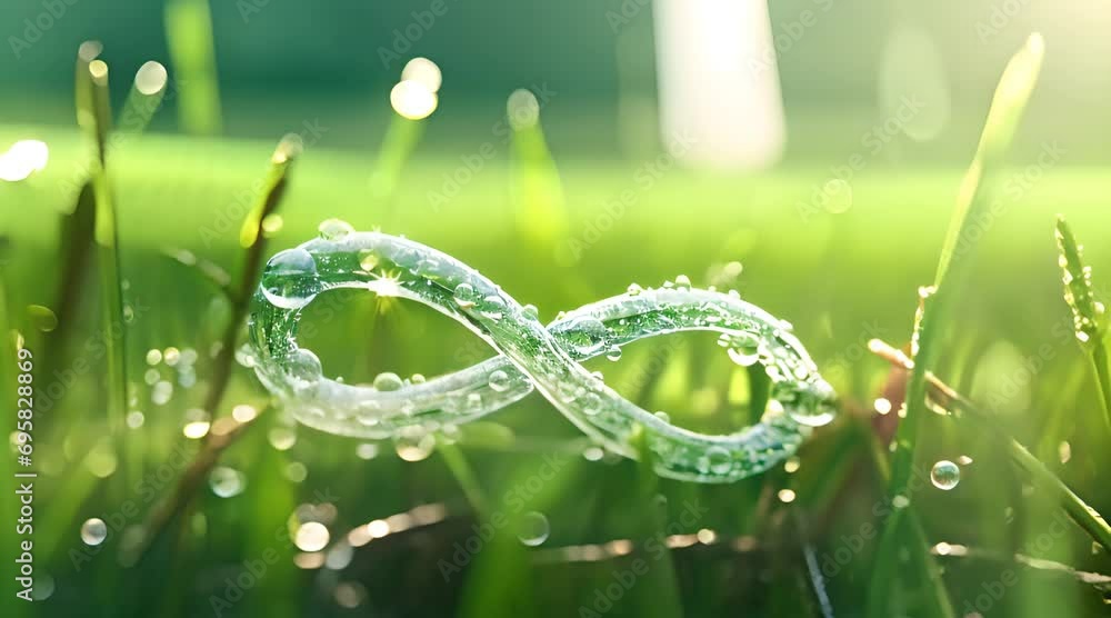 Sustainability - the infinity sign. Morning dew and sunlight in green ...