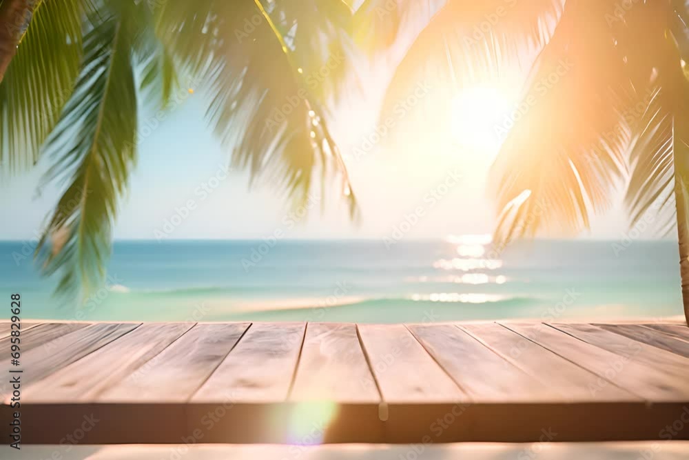 Summer Beach Cafe - Table Counter Top with Sea Waves. Abstract ...