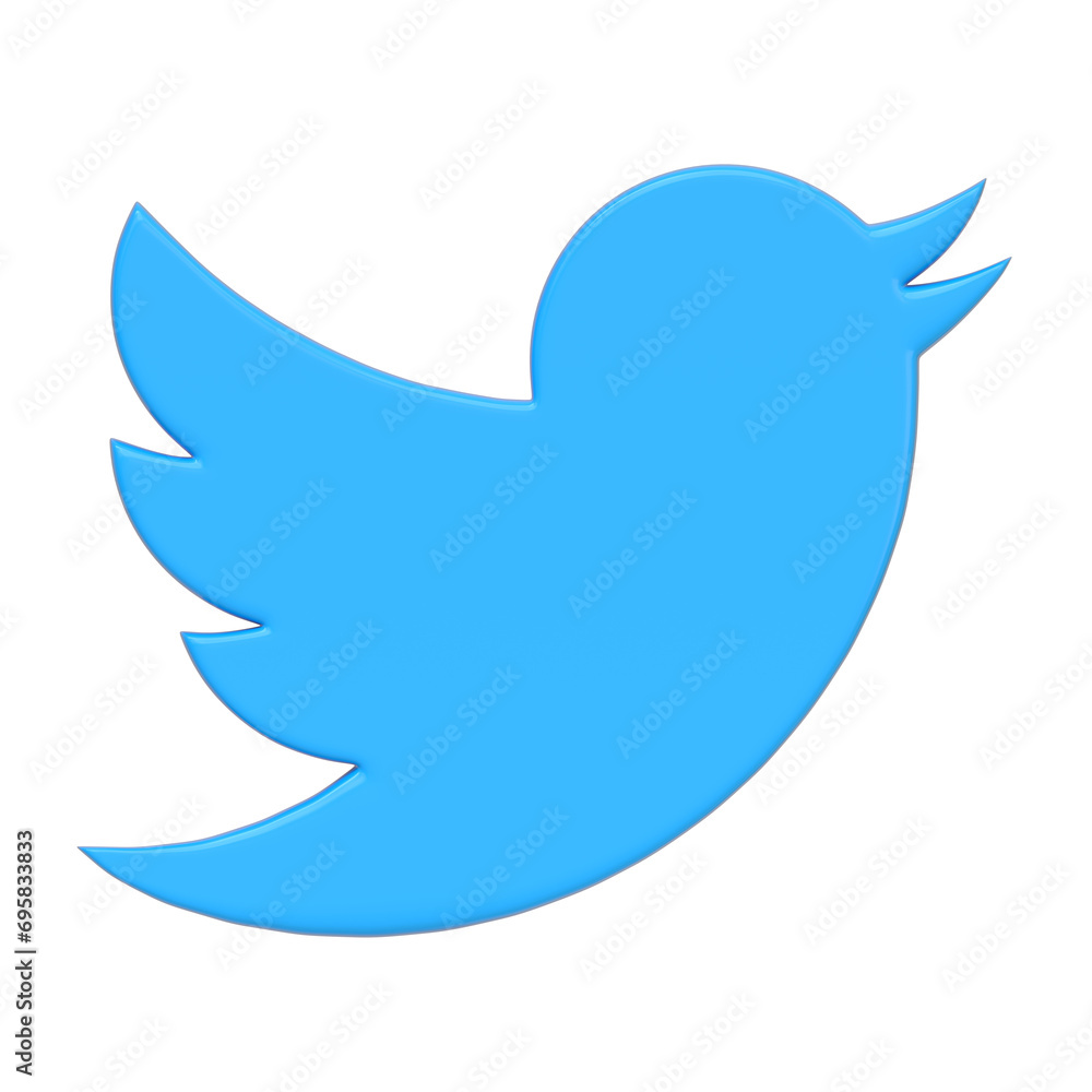 Blue volumetric Twitter icon isolated on white background. Flying ...
