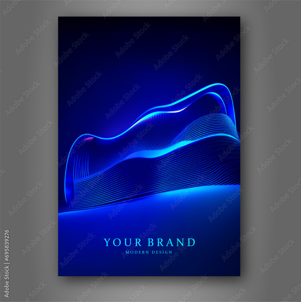 3d render, abstract minimal neon background with glowing wavy line ...