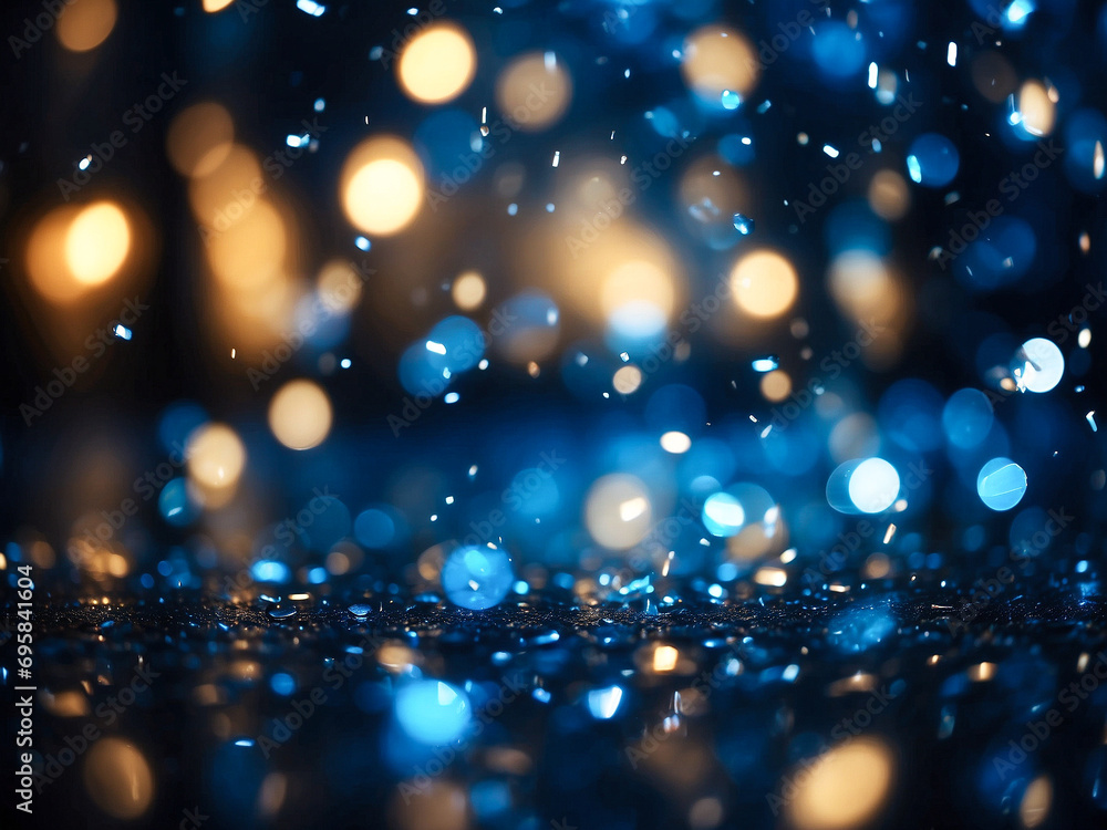 Blue and gold bokeh, raining light, blurry lights, blurry background ...