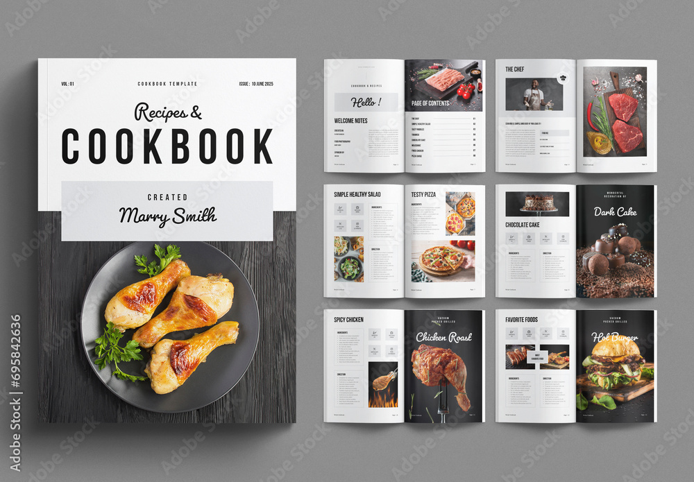 Cookbook & Recipe Book Template Design Layout Stock Template | Adobe Stock