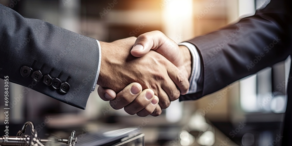 Powerful captures moment of professional triumph as two businessmen ...