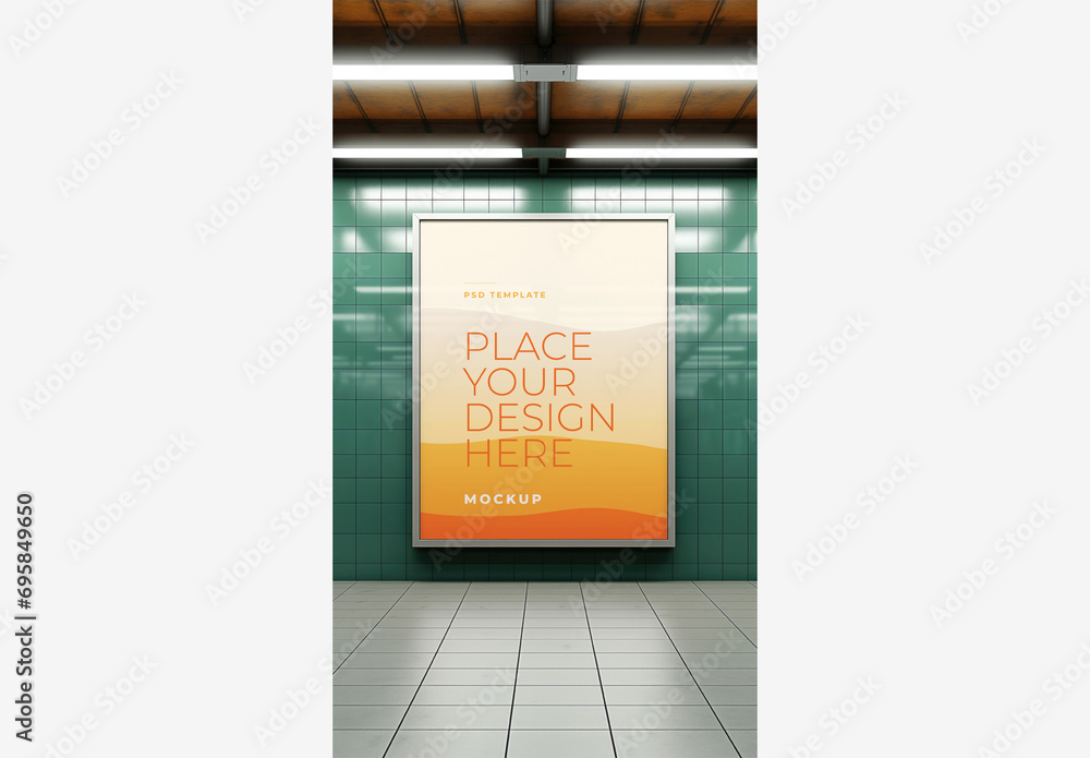 City Street Billboard Mockup Template: Green Tiled Room with Lights ...