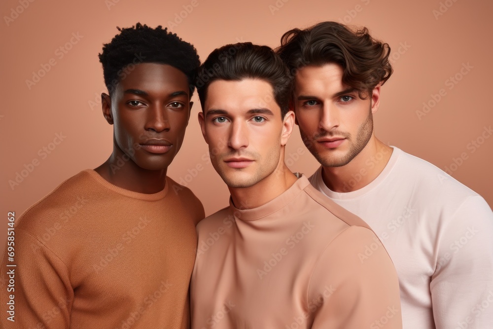 Male fashion models with different skin type, face portrait in studio ...