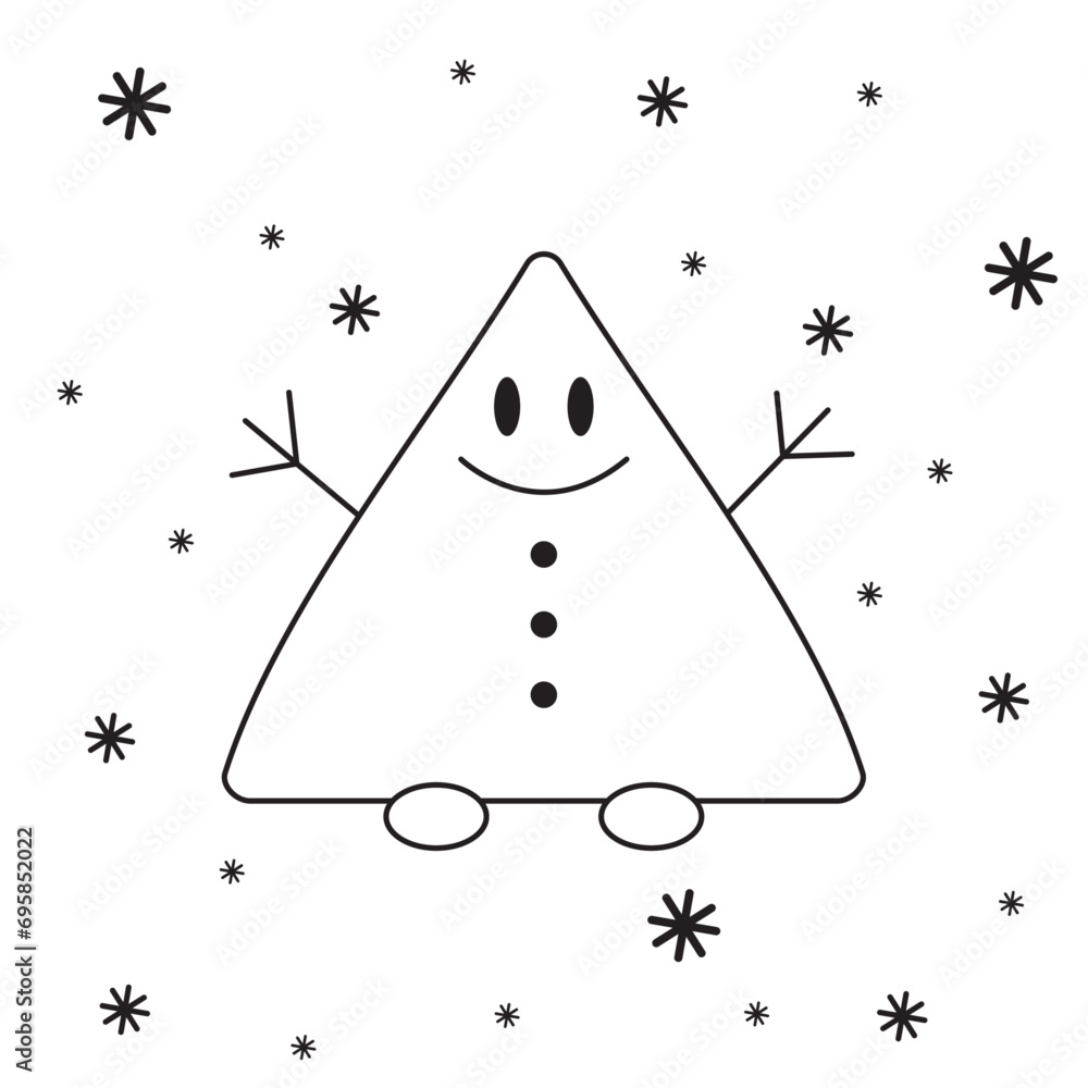 Stockvector Cute white triangle snowman with buttons, funny face and ...