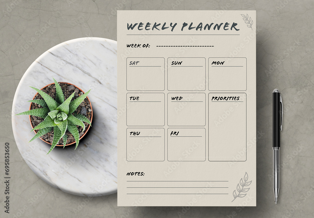 Weekly Planner Layout with Plant Stock Template | Adobe Stock