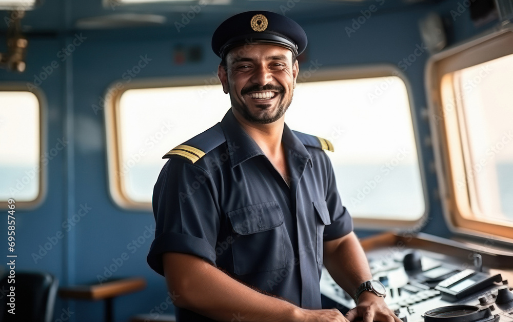 young indian cargo ship captain standing on ship Stock Photo | Adobe Stock