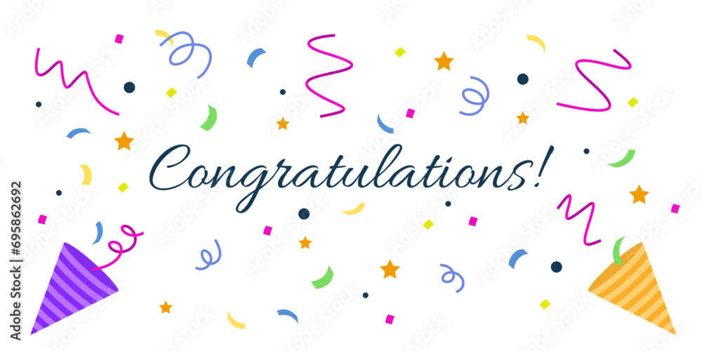 Cute party popper confetti. Congratulations confetti banner. Congrats ...