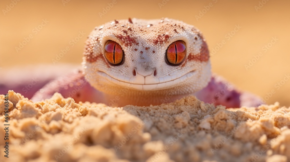 Sand gecko Stenodactylus petrii sunbathing, Sand gecko basking in the ...