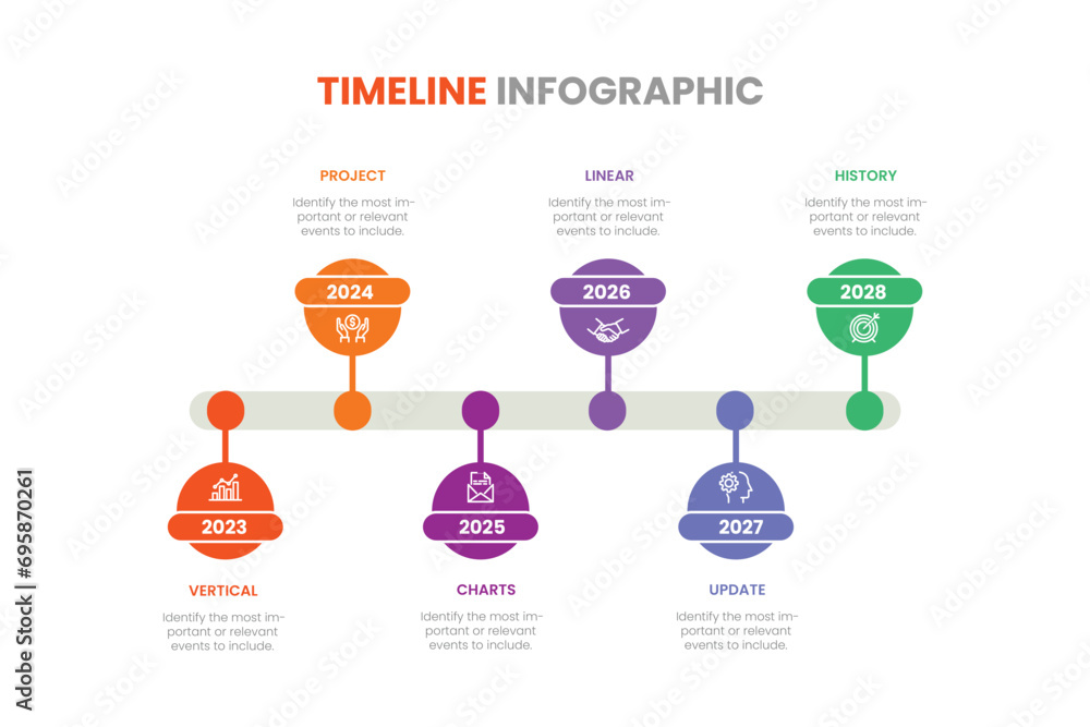 Vetor de Infographic template for business. 6 Steps Modern Timeline ...