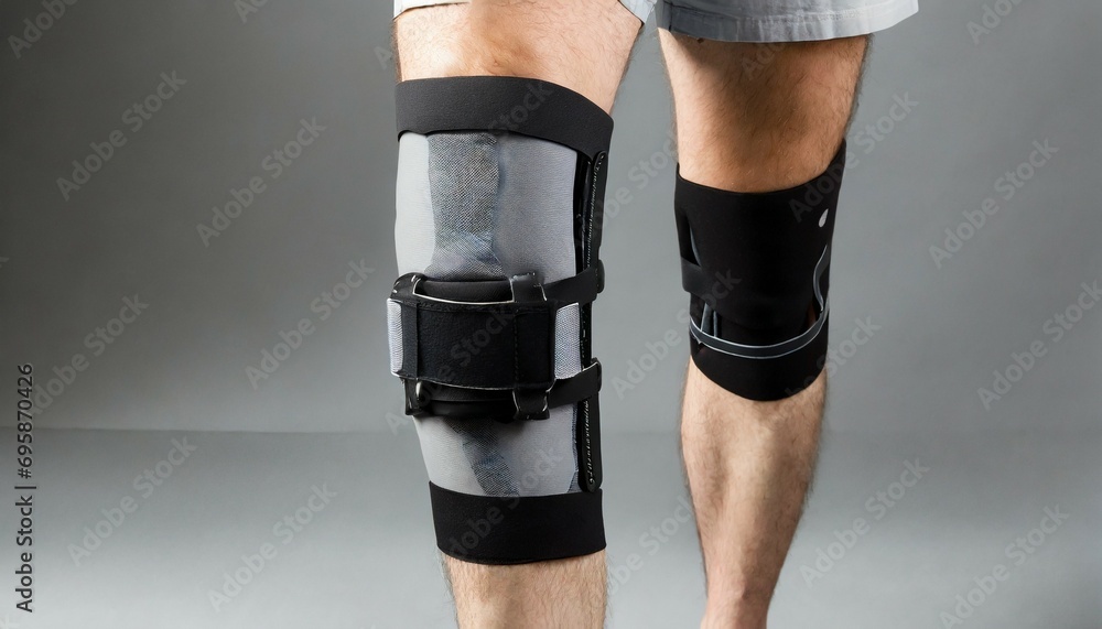 knee brace on male leg on grey background orthopedic anatomic orthosis ...