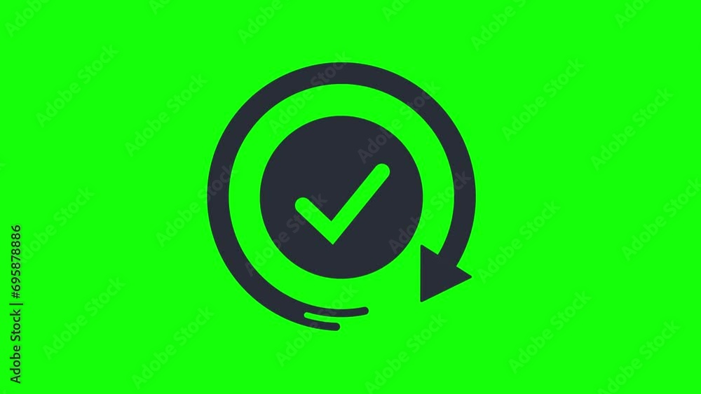 Round button with check mark and arrow movement. The concept is fast ...